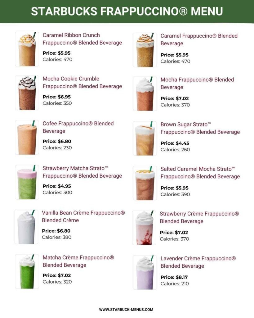 Starbucks Frappuccino® Menu - starbuck-menus.com