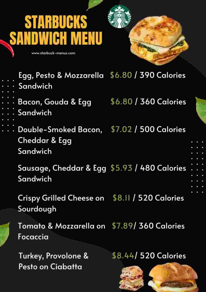 Starbucks Sandwich Menu With prices